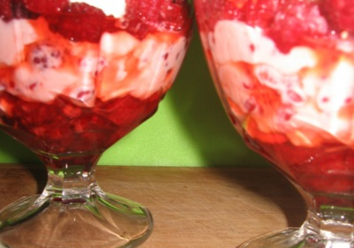 deser malinowy z bitą śmietaną i galaretką malinową - DoradcaSmaku.pl