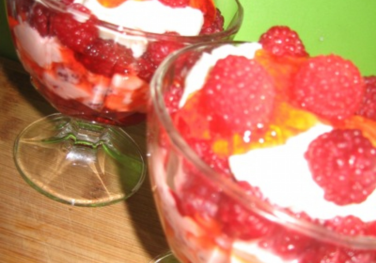 deser malinowy z bitą śmietaną i galaretką malinową - DoradcaSmaku.pl