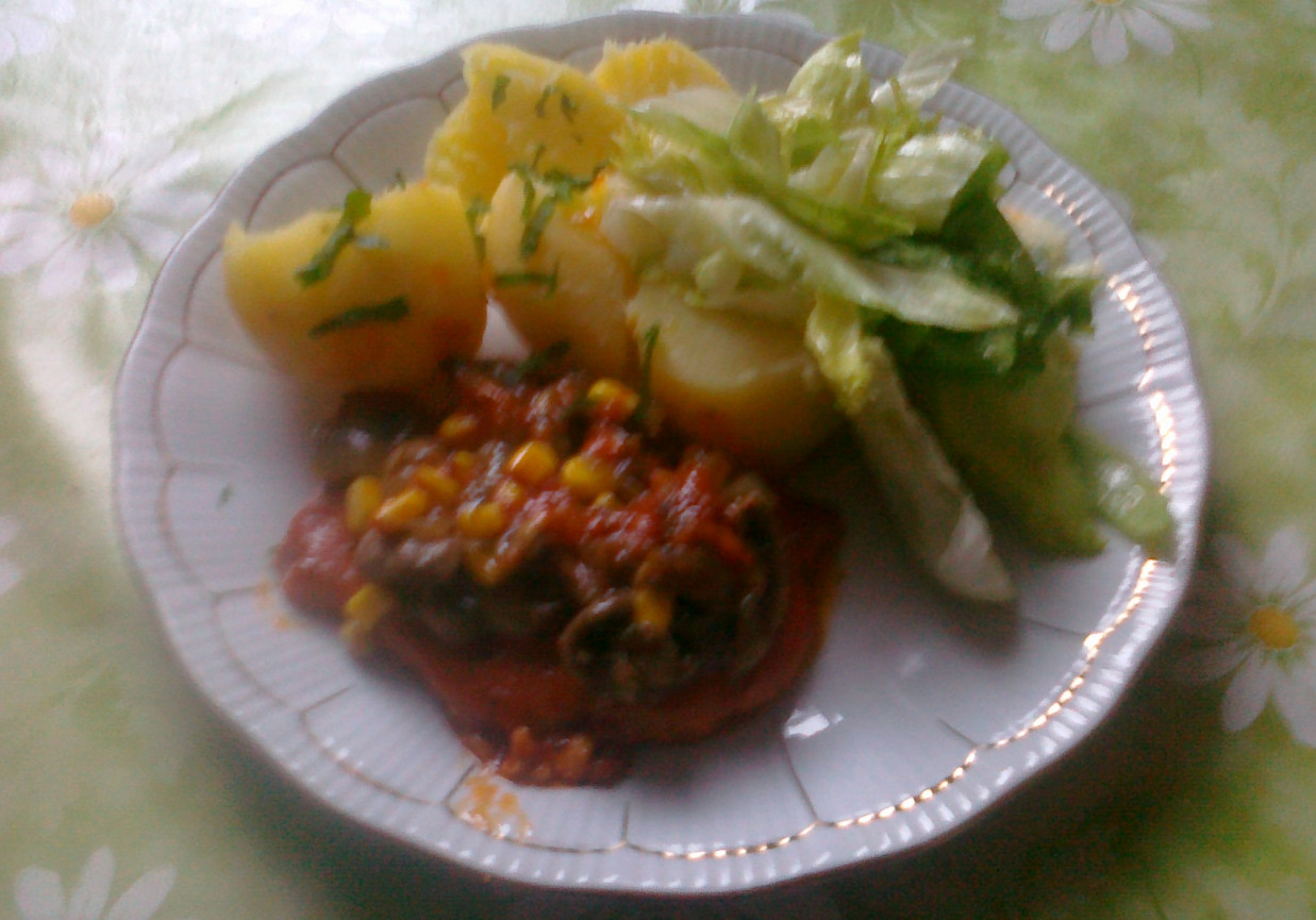 kotlety schabowe duszonew sosie pomidorowym z dodatkami - DoradcaSmaku.pl