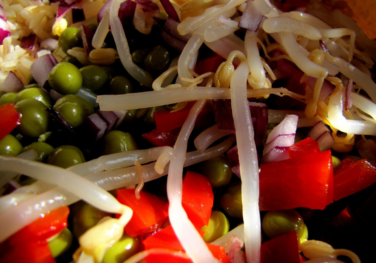 Sałatka z ciemnego ryżu z tuńczykiem i kiełkami fasoli mung ...